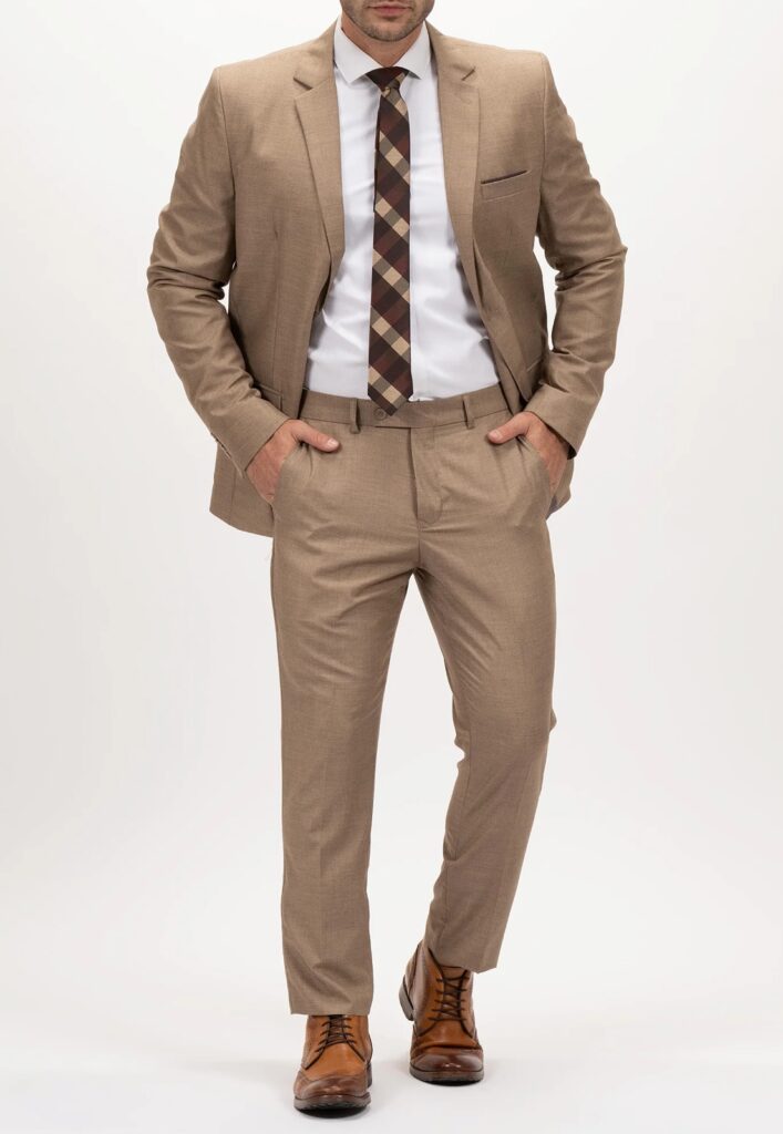 Terno Slim Masculino Gabardine Marrom Jordhan